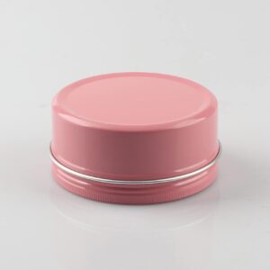 DLIBUY 24 Pcs 150ml 150g Empty Round Pink Aluminum Tin Jars with Screw Lids Cosmetics Lip Balm Containers Pots for DIY Candle Salve Powder Crafts Storage Cans 3x Alu Spoon, 24x Ø 70cm Labels