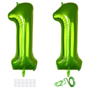 xihuimay number 11 balloons 40 inch digital balloon alphabet 11 birthday balloons digit 11 helium balloons big balloons for birthday party supplies wedding bachelorette bridal shower, green number 11