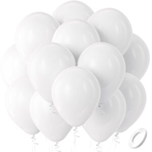 bezente white balloons latex party balloons, 100 pack 12 inch round helium balloons for white themed wedding graduation birthday party backdrop 4th of july decorations independence day