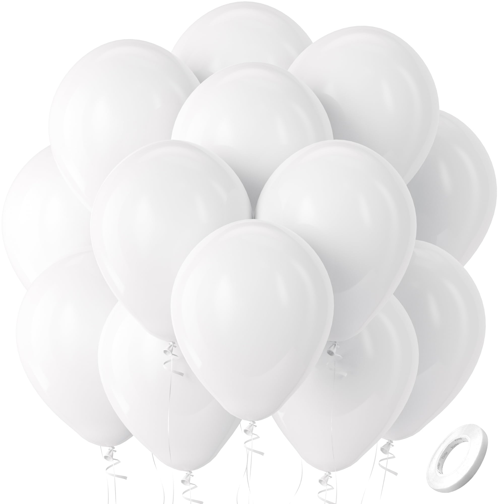 Bezente White Balloons Latex Party Balloons, 100 Pack 12 inch Round Helium Balloons for White Themed Wedding Graduation Birthday Party Backdrop 4th of July Decorations Independence Day