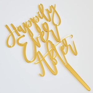 Happily Ever After Cake Topper Wedding Engagement Bridal Shower Bachelorette Anniversary Party Decorations Mirror Gold