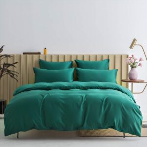 iyoimono king size duvet cover set dark green silky satin quilt comforter cover reversible silk like summer bedding set (1 duvet cover 264cmx230cm + 2 pillow shams 50cmx92cm) with zipper closure