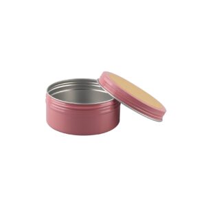 DLIBUY 24 Pcs 150ml 150g Empty Round Pink Aluminum Tin Jars with Screw Lids Cosmetics Lip Balm Containers Pots for DIY Candle Salve Powder Crafts Storage Cans 3x Alu Spoon, 24x Ø 70cm Labels