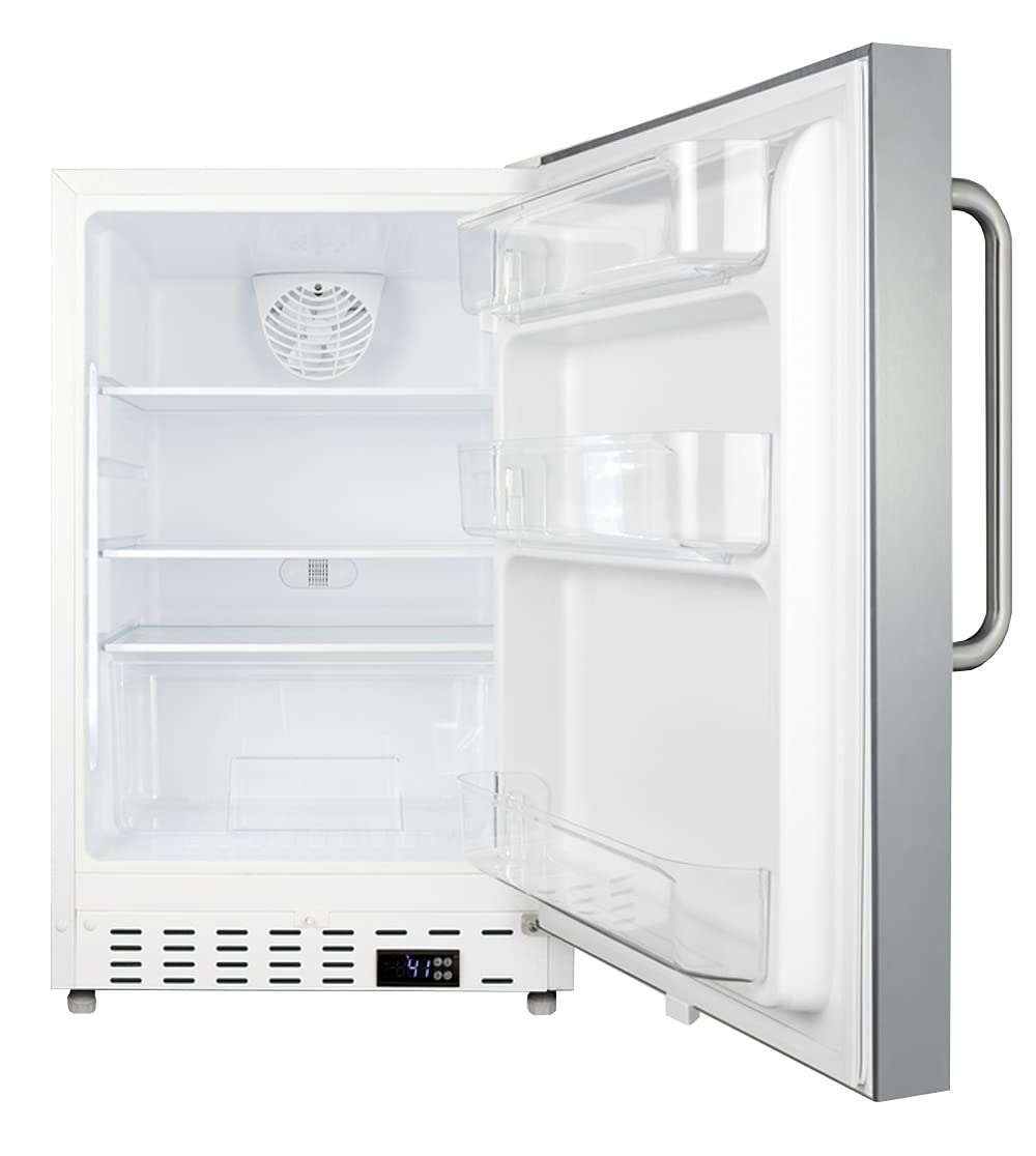 Summit Appliance ALR46WSSTB 20" Wide Built-In All-Refrigerator, ADA Compliant, 3.53 cu.ft Capacity, Adjustable Thermostat, Removable Door Racks, Automatic Defrost, Temperature & Open Door Alarms