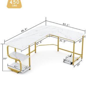 Teraves Reversible L Shaped Desk with Large Surface, 69 Inch Sturdy Corner Desk with Storage Shelves, Premium Office Computer Desk Workstation for Home Office Gaming