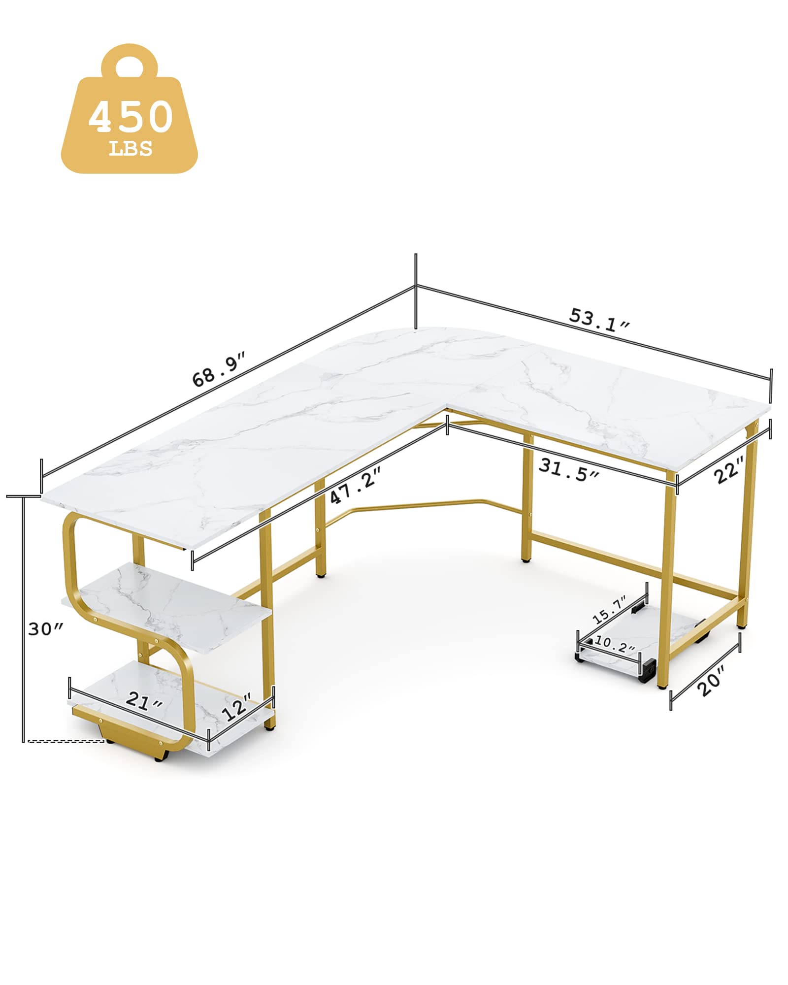 Teraves Reversible L Shaped Desk with Large Surface, 69 Inch Sturdy Corner Desk with Storage Shelves, Premium Office Computer Desk Workstation for Home Office Gaming