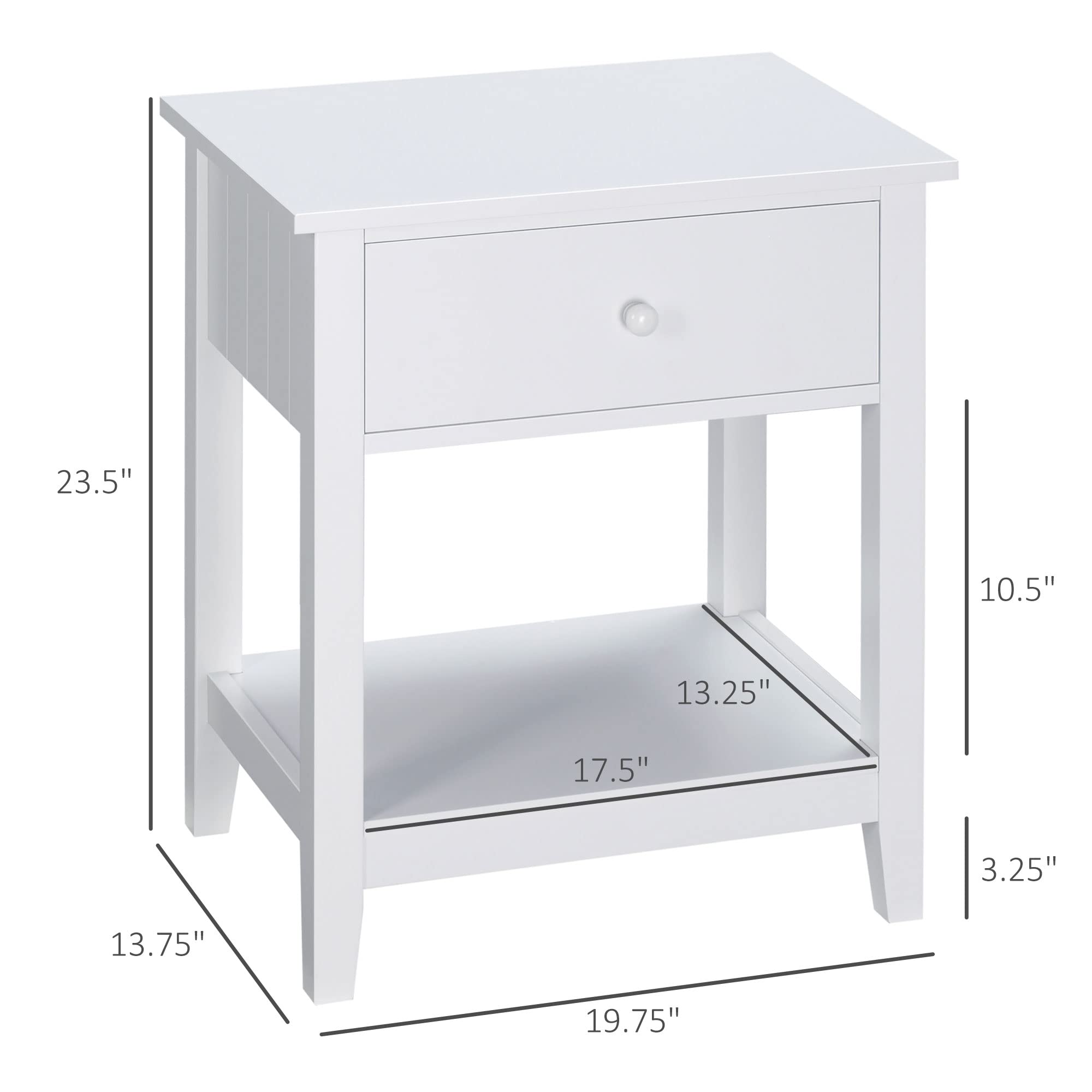 HOMCOM End Table, 2-Tier Side Table with Drawer and Storage Shelf, Modern Side Table for Living Room, White