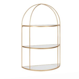 kate and laurel freade modern 3 tier shelf, 22 x 8 x 32, white and gold, decorative glam shelf for storage and display