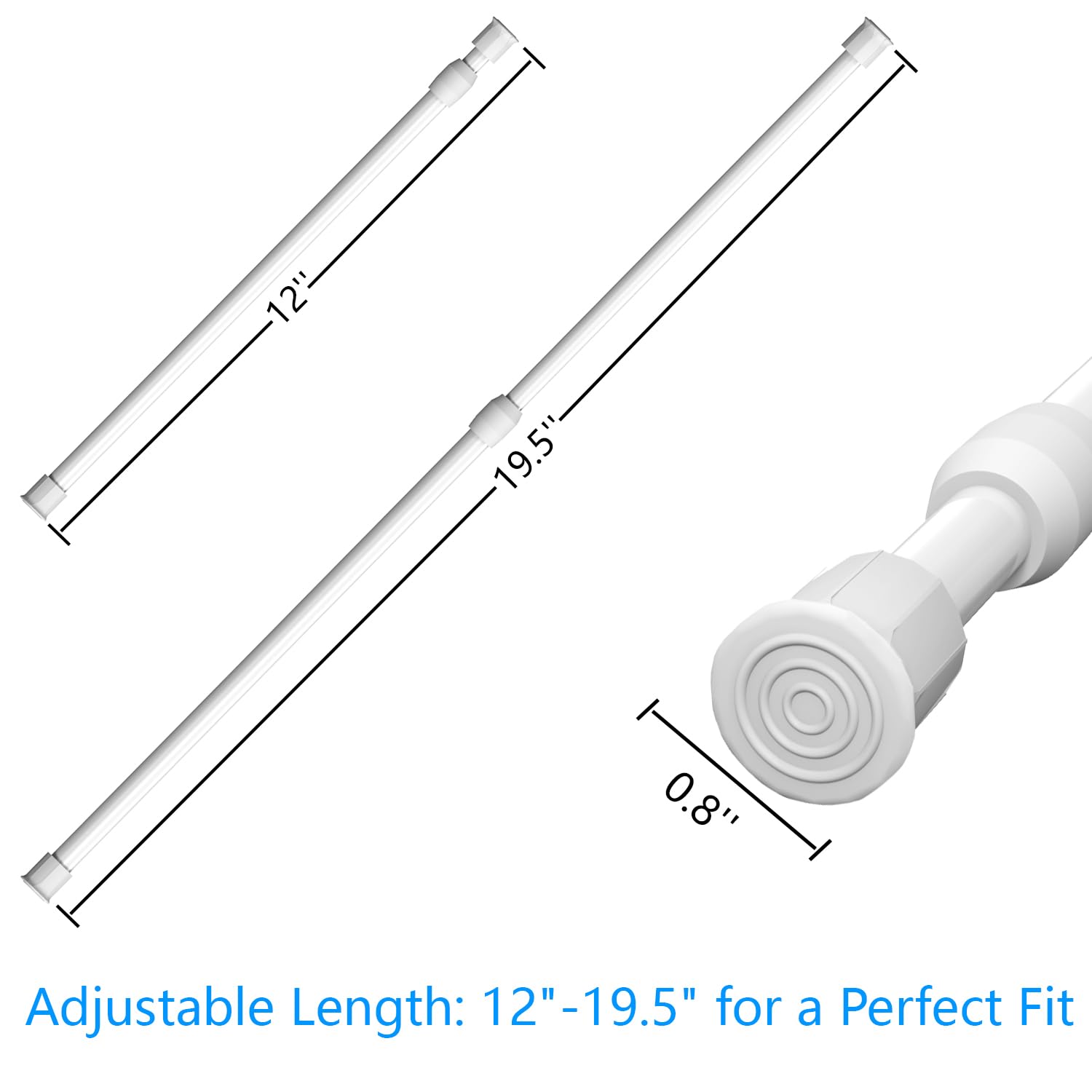 RV & Camper Adjustable Tension Rods 12"-19.5" - Essential Organizer Bars for Travel Trailers, Campers, and RVs Kitchens and Closets Must-Have, 6 Pack