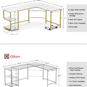 Teraves Reversible L Shaped Desk with Large Surface, 69 Inch Sturdy Corner Desk with Storage Shelves, Premium Office Computer Desk Workstation for Home Office Gaming