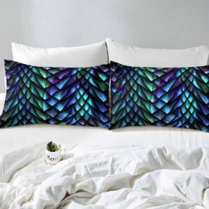 Feelyou Dragon Scales Duvet Cover for Kids Teens Reptile Skin 3D Bedding Set Animal Comforter Cover Ultra Soft Decor Bedspread Cover Blue and Green Queen Size with 2 Pillow Case