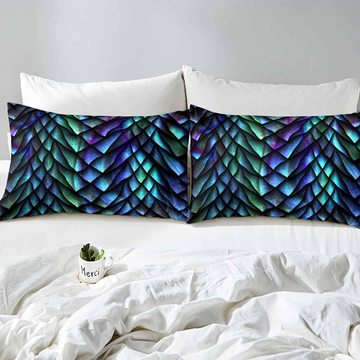 Feelyou Dragon Scales Duvet Cover for Kids Teens Reptile Skin 3D Bedding Set Animal Comforter Cover Ultra Soft Decor Bedspread Cover Blue and Green Queen Size with 2 Pillow Case