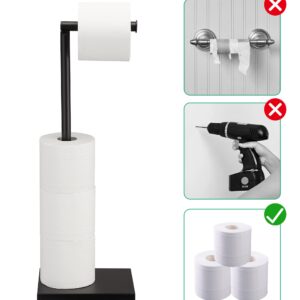 Free Standing Bathroom Toilet Paper Holder Stand with Reserve, Stainless Steel Pedestal Tissue Roll Holder, Black DECLUTTR