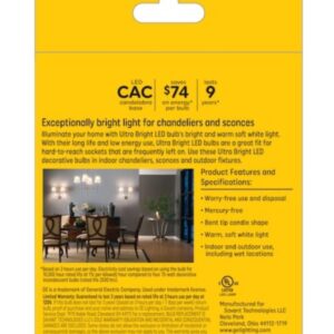 GE Ultra Bright LED 75-Watt EQ CA12 Soft White Candelabra Base (e-12) Dimmable LED Candle Decorative (3-Pack)