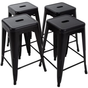 hcy 24 inches metal bar stools set of 4 high backless indooroutdoor counter height barstools stackable metal chairs home kitchen dining stool backless patio bar chair（black） 16 16 24