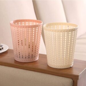 HOIRIX 2Pack Mini Wastebasket Round Plastic Small Desktop Trash Can Garbage Bin for Bathrooms,Kitchens, Home Offices (Color : Beige, Size : 2Pack)