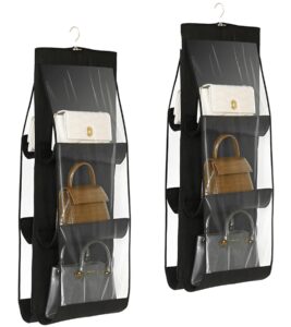 st-best-p handbag storage hanging purse organizer bedroom organization dust-proof holder bag for wardrobe closet (black-2pack)