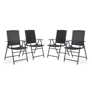 phi villa rattan patio dining chairs set of 4,outdoor wicker sling chairs,foldable patio dining chairs for garden,backyard, lawn, porch, poolside and balcony,4 packs