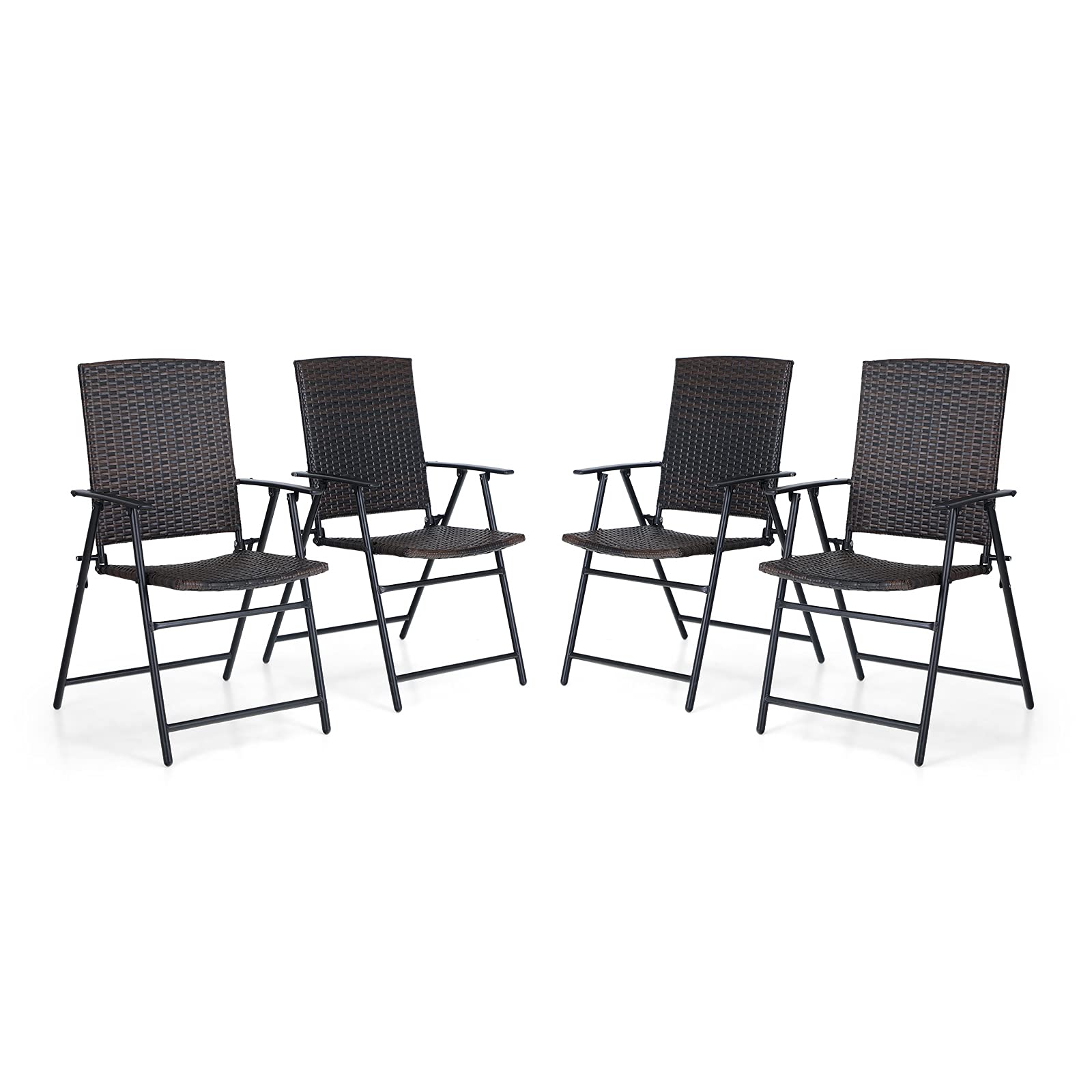 PHI VILLA Rattan Patio Dining Chairs Set of 4,Outdoor Wicker Sling Chairs,Foldable Patio Dining Chairs for Garden,Backyard, Lawn, Porch, Poolside and Balcony,4 Packs