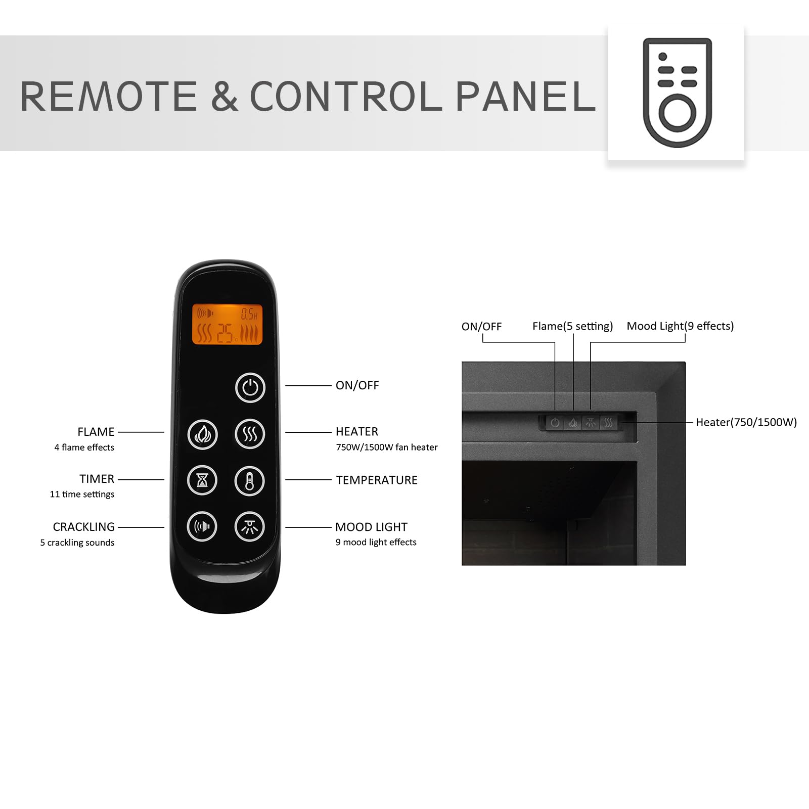 LegendFlame Carl 28" W Electric Fireplace Insert (EF262), Fireplace Heater 750/1500W, Fire Crackling Sound, Remote Control