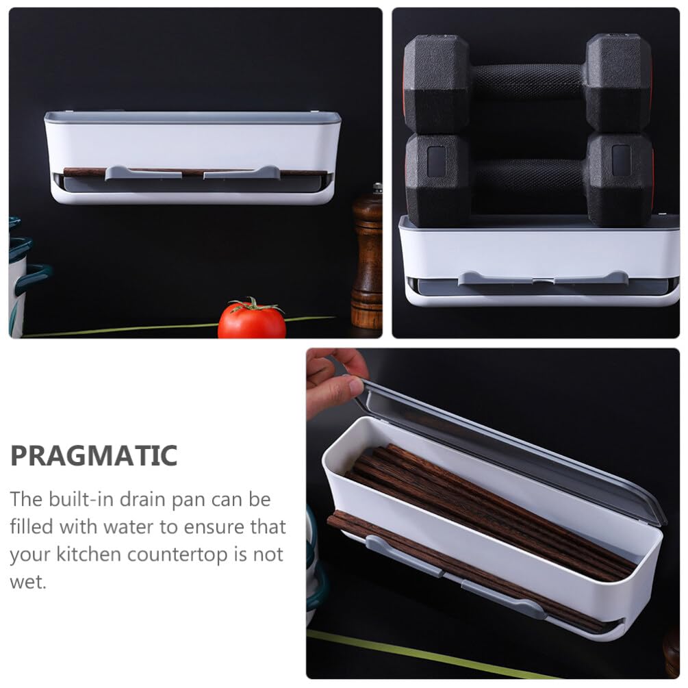 Cabilock Hanging Chopsticks Dispenser Drinking Straw Dispenser Press Automatic Chopsticks Container Holder Chopsticks Organizer for Home Kitchen Grey