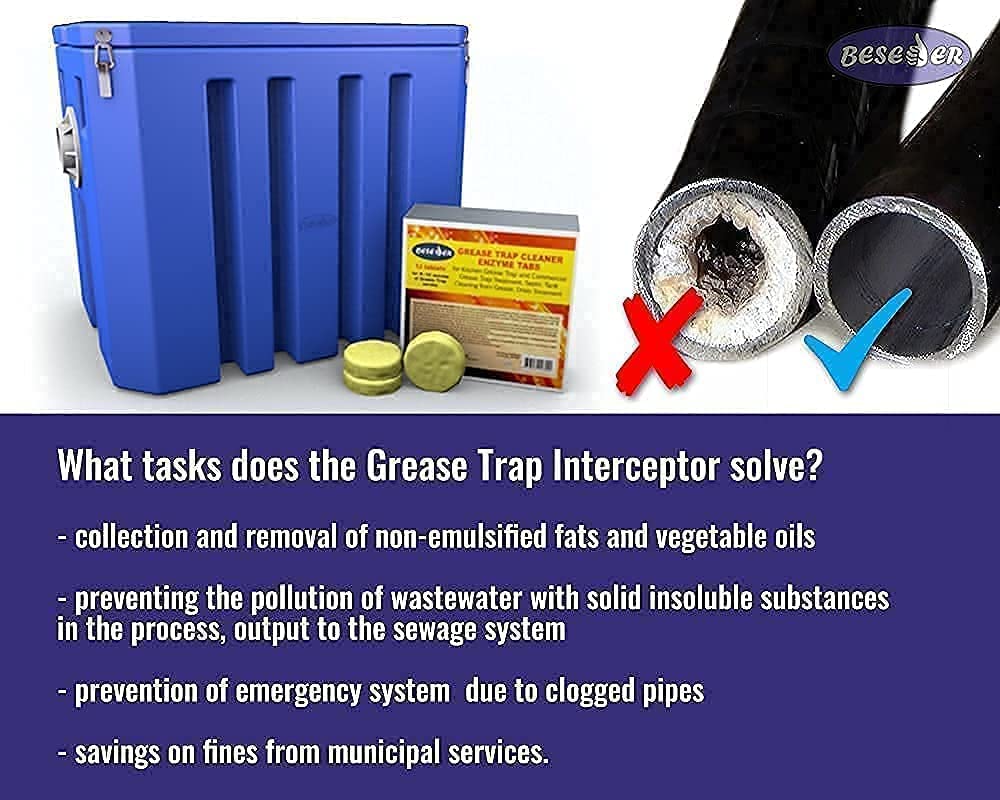 Grease Trap + Grease Trap Cleaner - Grease Interceptor 10 GPM - Grease Traps For Restaurants + Grease Trap Tablets 12 pcs - 20 Lb Grease Trap Interceptor - Plastic Under Sink Grease Trap