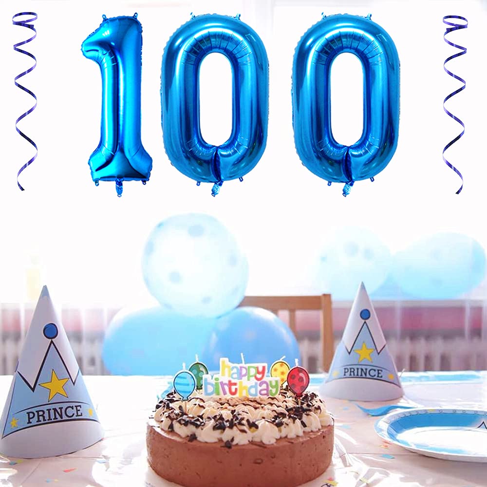 Xihuimay Number 100 Balloons 40"Digital Balloon Alphabet 100 Birthday Balloons Digit 100 Helium Balloons Big Balloons for Birthday Party Supplies Wedding Bachelorette Bridal Shower, Blue Number 100