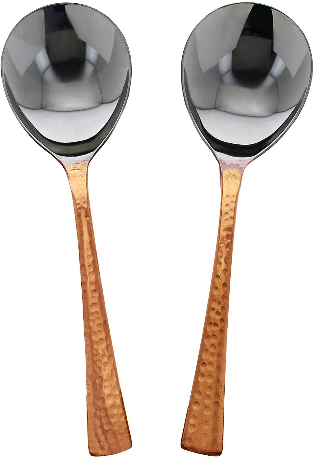 Rastogi Handicrafts Indian Handmade Stainless Steel & Copper Serving Spoon - Genuine Copper Dinnerware Serving Pieces Set of 2