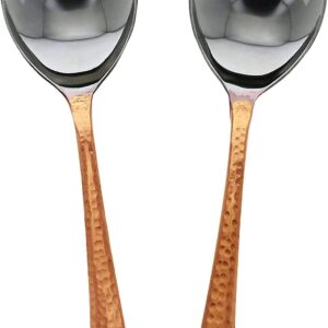 Rastogi Handicrafts Indian Handmade Stainless Steel & Copper Serving Spoon - Genuine Copper Dinnerware Serving Pieces Set of 2