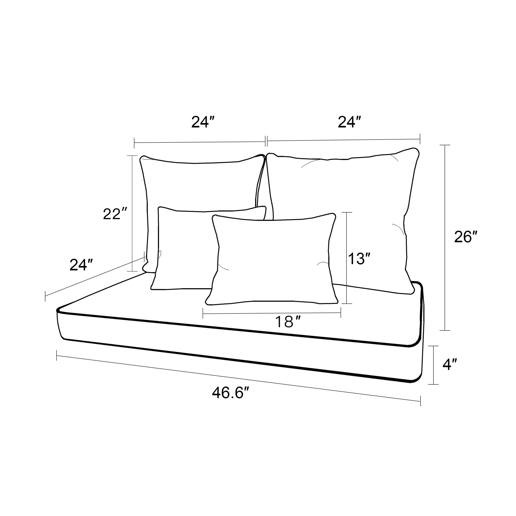 ARTPLAN Patio Deep Seating Loveseat Cushions All Weather Chair Outdoor Cushions Set of 5 for Patio Outdoor Furniture