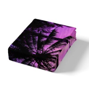 Palm Trees Bedding Set Tropical Seaside Duvet Cover Kids Boys Girls Ocean Sealife Comforter Cover Hawaiian Sunset Scenery Purple Decor Bedspread Cover with 2 Pillowcases 3Pcs Bedding Full