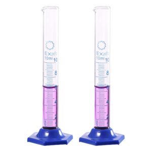 uxcell Borosilicate Glass Graduated Cylinder, 10ml Measuring Cylinder, Science Test Tube Beakers, Single Metric, Blue Hex Base Flask for Lab Home 2Pcs