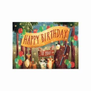 NIQUEA.D, Birthday Banner with Animals in Forest Birthday Card