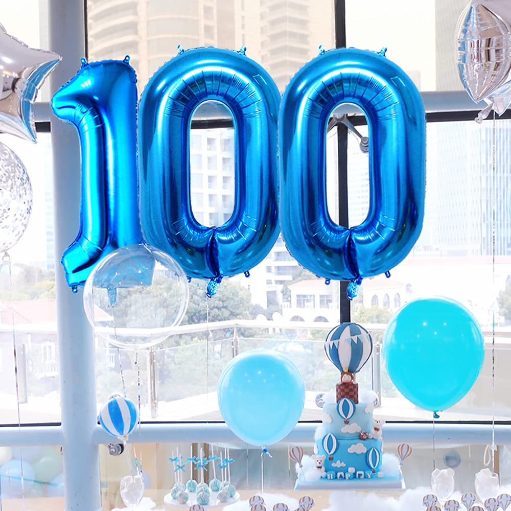 Xihuimay Number 100 Balloons 40"Digital Balloon Alphabet 100 Birthday Balloons Digit 100 Helium Balloons Big Balloons for Birthday Party Supplies Wedding Bachelorette Bridal Shower, Blue Number 100