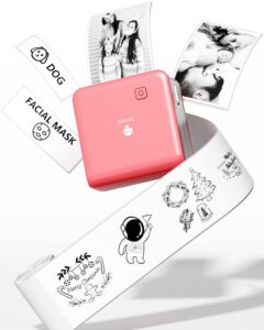 memoking inkless sticker printer - 300dpi m02pro thermal mini printer for phone, bluetooth sticky note printer, portable pocket printer machine - pink mini photo printer for diy, study notes