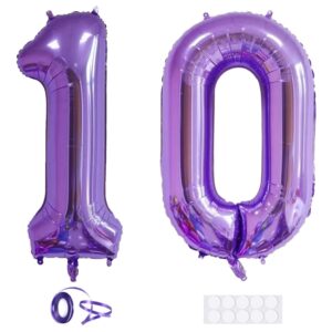 xihuimay number 10 balloons 40 inch digital balloon alphabet 10 birthday balloons digit 10 helium balloons big balloons for birthday party supplies wedding bachelorette bridal shower, purple number 10