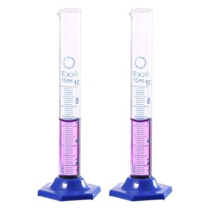 uxcell borosilicate glass graduated cylinder, 10ml measuring cylinder, science test tube beakers, single metric, blue hex base flask for lab home 2pcs