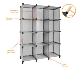 Gold Armour Cube Storage 12-Cube Bookshelf Closet Organizer Storage Shelves Cubes Organizer Plastic Square Book Shelf Bookcase DIY Closet Cabinet Organizer Shelving for Home Office Bedroom (Grey)