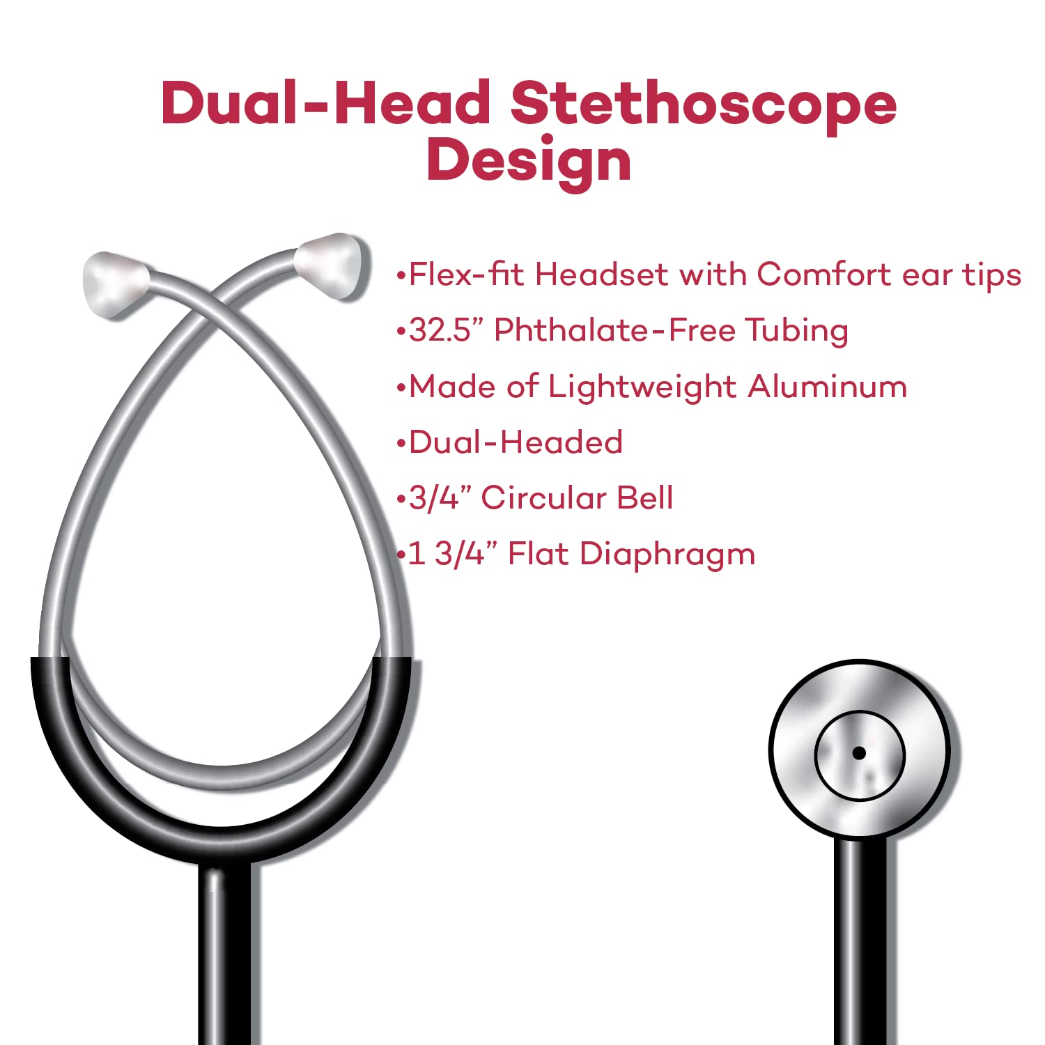 Dealmed General Exam Stethoscope – Professional Economy Dual-Head Medical Stethoscope with Lightweight Chestpiece, Flexible 32” Tubing & Comfort Eartips (Black)