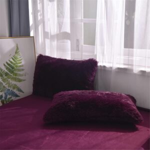 Soukach Shaggy Fluffy Twin Duvet Cover Set,2 PCS Faux Fur Bedding,1 Fuzzy Duvet Cover +1 Furry Crystal Velvet Pillow Case,Luxury Long Fleece Decorative for Bed Room (Plum Purple, Twin)