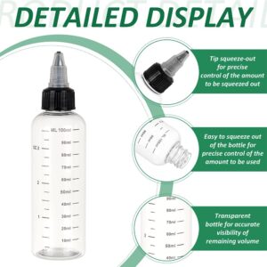 BENECREAT 10PCS 100ml/3.38 oz Transparent Plastic Squeeze Bottles with Scale and Black Twist Cap Graduated Squeeze Dispensing Bottles for Ink Liquid, Oils, Gels, Glue