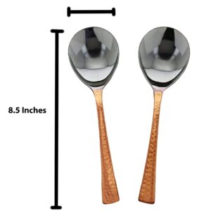 Rastogi Handicrafts Indian Handmade Stainless Steel & Copper Serving Spoon - Genuine Copper Dinnerware Serving Pieces Set of 2