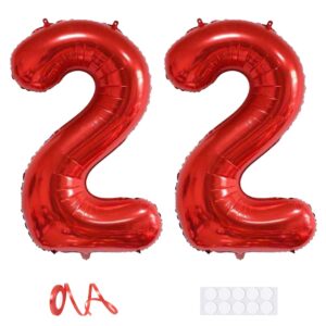 xihuimay number 22 balloons 40 inch digital balloon alphabet 22 birthday balloons digit 22 helium balloons big balloons for birthday party supplies wedding bachelorette bridal shower, red number 22