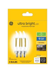 ge ultra bright led 75-watt eq ca12 soft white candelabra base (e-12) dimmable led candle decorative (3-pack)