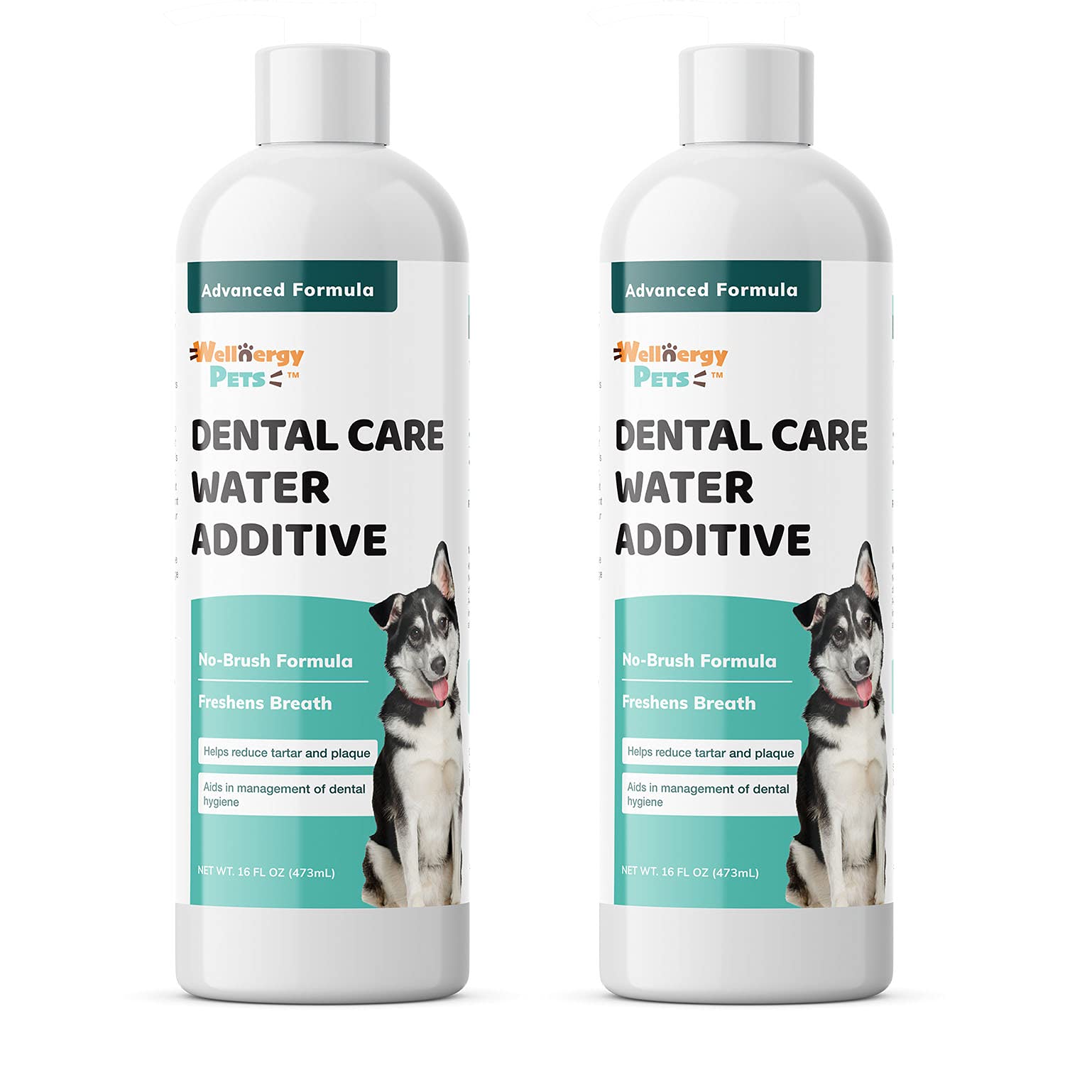 Wellnergy Pets Dental Care Water Additive for Dogs & Cats 2 Pack – No Brush Formula, Oral Hygiene & Fresh Breath, Reduce Plaque and Tartar. 16 FL OZ Each Bottle