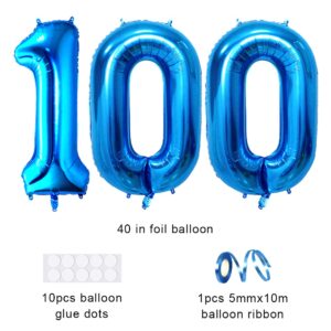 Xihuimay Number 100 Balloons 40"Digital Balloon Alphabet 100 Birthday Balloons Digit 100 Helium Balloons Big Balloons for Birthday Party Supplies Wedding Bachelorette Bridal Shower, Blue Number 100