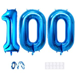 xihuimay number 100 balloons 40"digital balloon alphabet 100 birthday balloons digit 100 helium balloons big balloons for birthday party supplies wedding bachelorette bridal shower, blue number 100