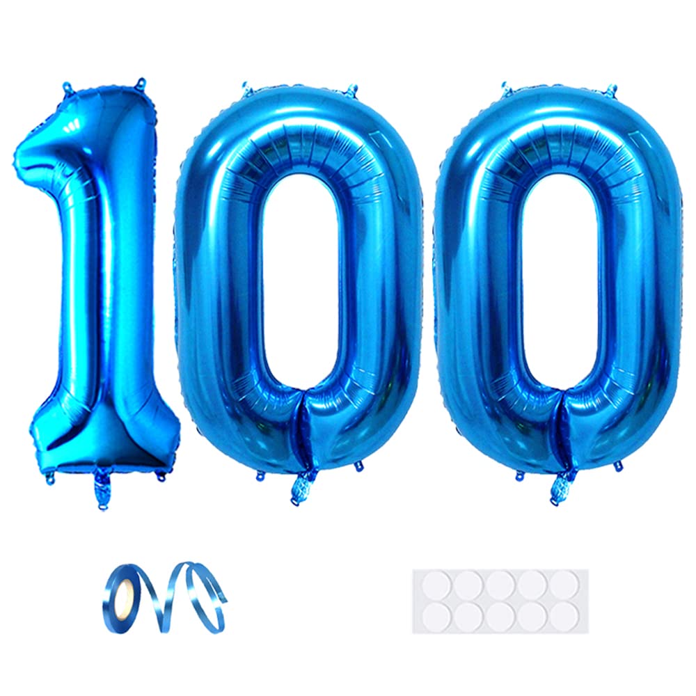 Xihuimay Number 100 Balloons 40"Digital Balloon Alphabet 100 Birthday Balloons Digit 100 Helium Balloons Big Balloons for Birthday Party Supplies Wedding Bachelorette Bridal Shower, Blue Number 100