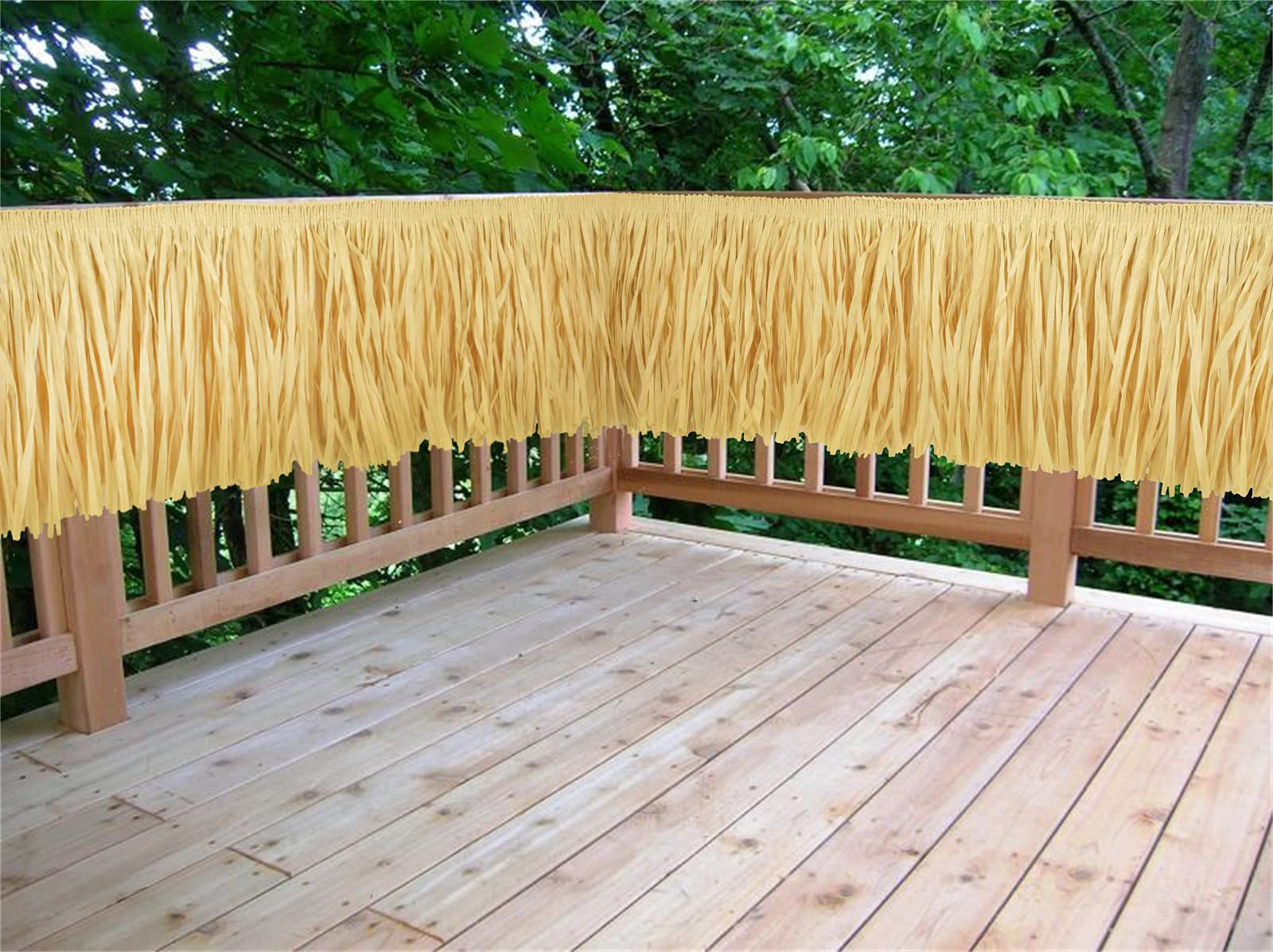 Hawaiian Luau Grass Raffia Fringe Banner Table Skirt for Tropical Birthday Party Tiki Bar, Tent,Chair Skirt,Deck Skirt,Garland Graduation Summer Beach Decorations