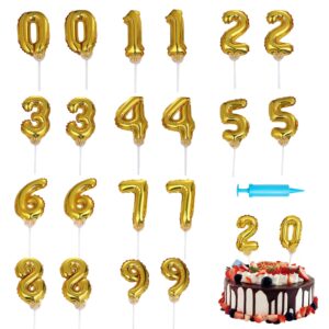 cake topper mini number balloon with mini balloon pump for birthday anniversary valentine's day baby shower party reusable decorations 21 pack